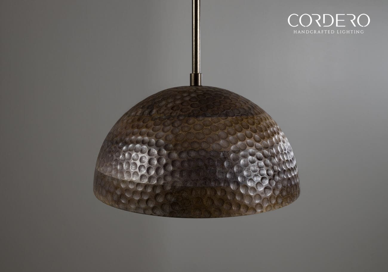 Jacobean Wood Hammered Dome Pendant Light - Cordero Home & Lighting