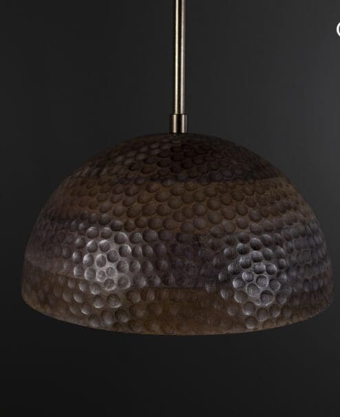Jacobean Wood Hammered Dome Pendant Light - Cordero Home & Lighting