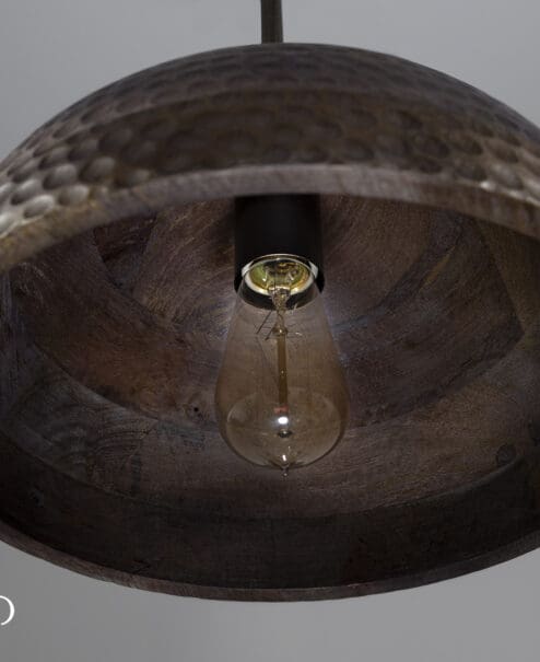 Jacobean Wood Hammered Dome Pendant Light - Cordero Home & Lighting