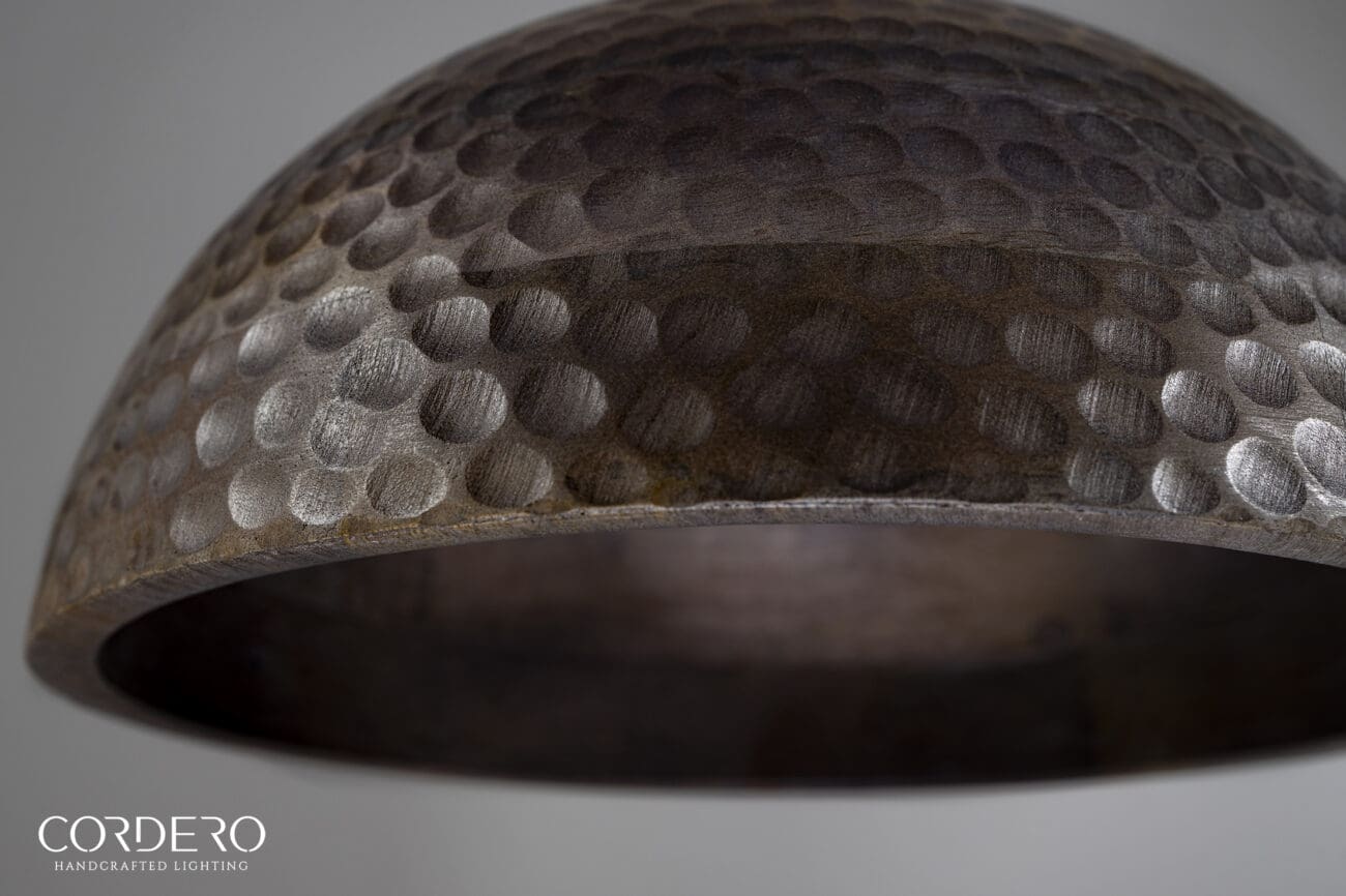 Jacobean Wood Hammered Dome Pendant Light - Cordero Home & Lighting