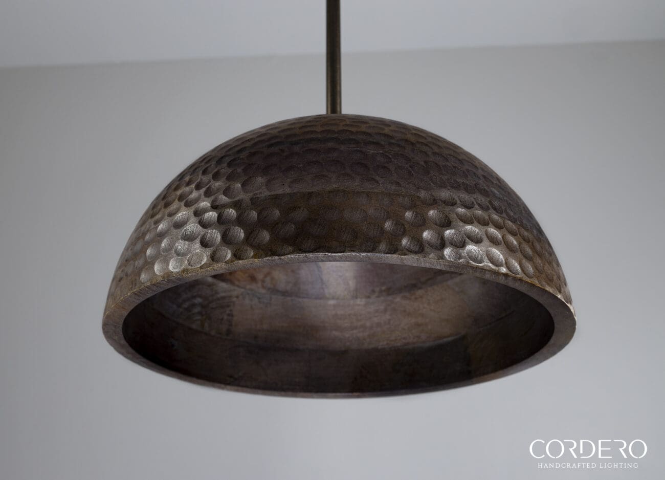 Jacobean Wood Hammered Dome Pendant Light - Cordero Home & Lighting
