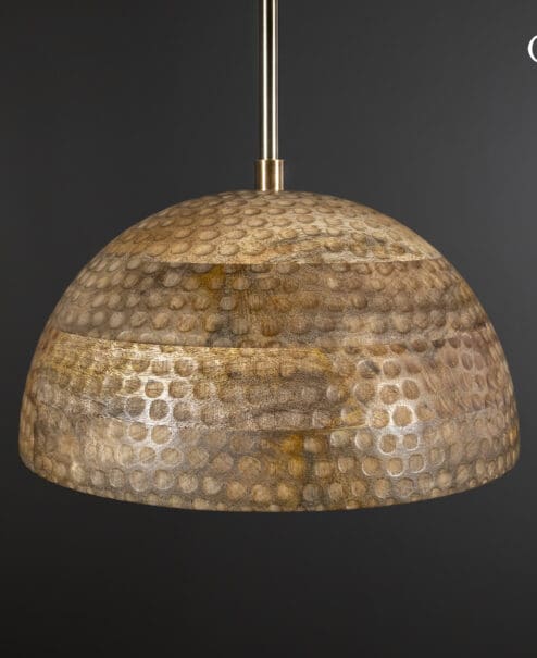 Natural Wood Hammered Dome Pendant Light - Cordero Home & Lighting