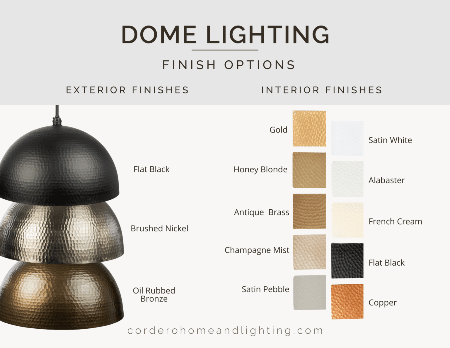 Dome Lighting Finishes Guidebook - Cordero Home & Lighting
