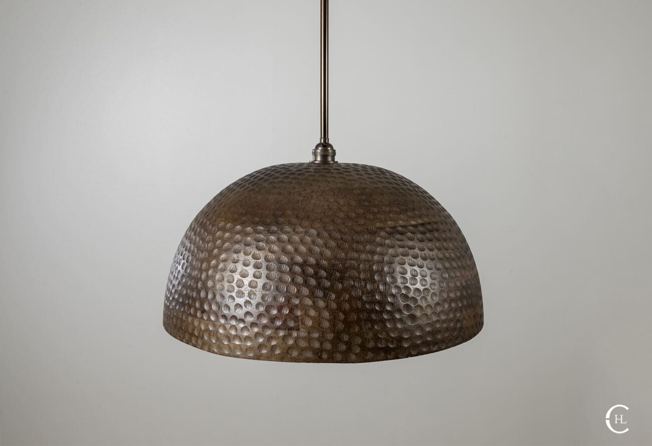 Jacobean Wood Hammered Dome Pendant Light - Cordero Home & Lighting
