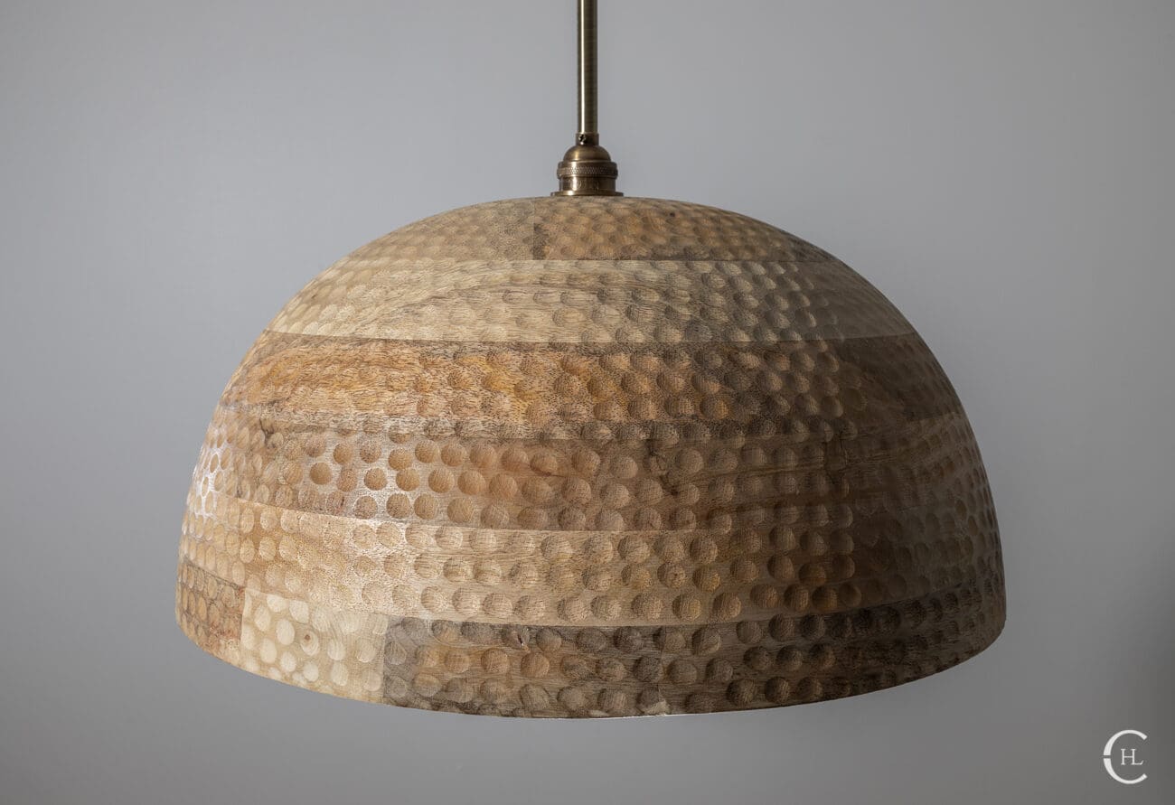 Natural Wood Hammered Dome Pendant Light - Cordero Home & Lighting