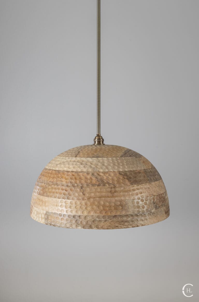 Natural Wood Hammered Dome Pendant Light - Cordero Home & Lighting